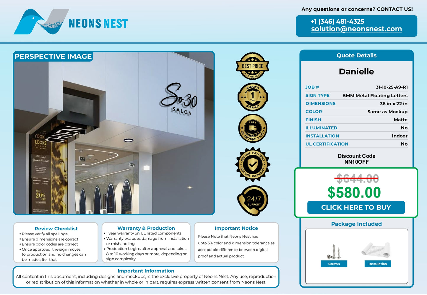 So.30 Salon-5mm Metal Floating Letters Sign – Neonsnest.com